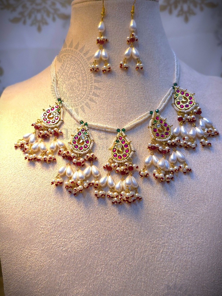 Nirali Necklace Set - Red | Inaara