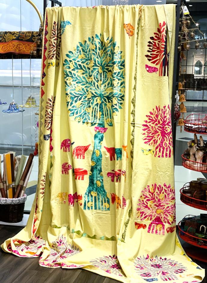Tree of Life Acrylic Bedspread-Naples Yellow | Inaara