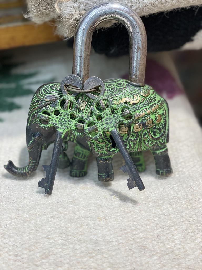 Brass Vintage Elephant Padlock with 2 Keys | Inaara